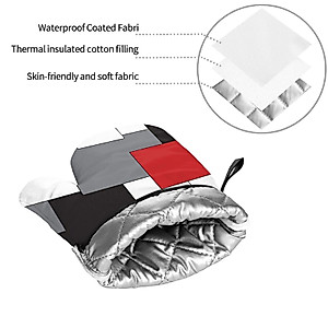 Aao-S745 White Grey Black and Red Irregular Geometric Oven Mitts and Pot Holders Sets of 4 Kitchen Heat Resistant Oven Gloves Non-Slip BBQ Potholders Hot Pads for Cooking Baking Grilling One Size