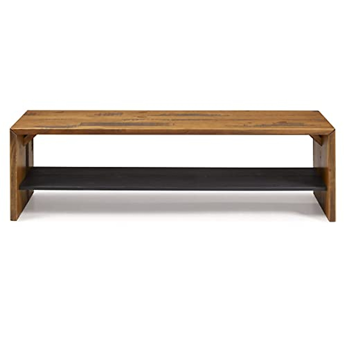 Walker Edison Meg Rustic Solid Wood Two Tier Entryway Bench, 58 Inch, Amber