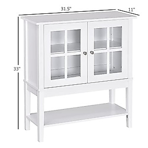 HOMCOM Coffee Bar Cabinet, Modern Sideboard Buffet Cabinet, Kitchen Cabinet with 2 Glass Doors, Adjustable Inner Shelving and Bottom Shelf, White