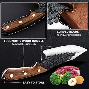 Upgraded Chef Knife High Carbon Stainless Steel Professional Kitchen Cooking Knife with Sheath and Ergonomic Handle - Ultra Sharp Meat Cleaver Chopping Knife for Home Outdoor or Camping (Black-002)