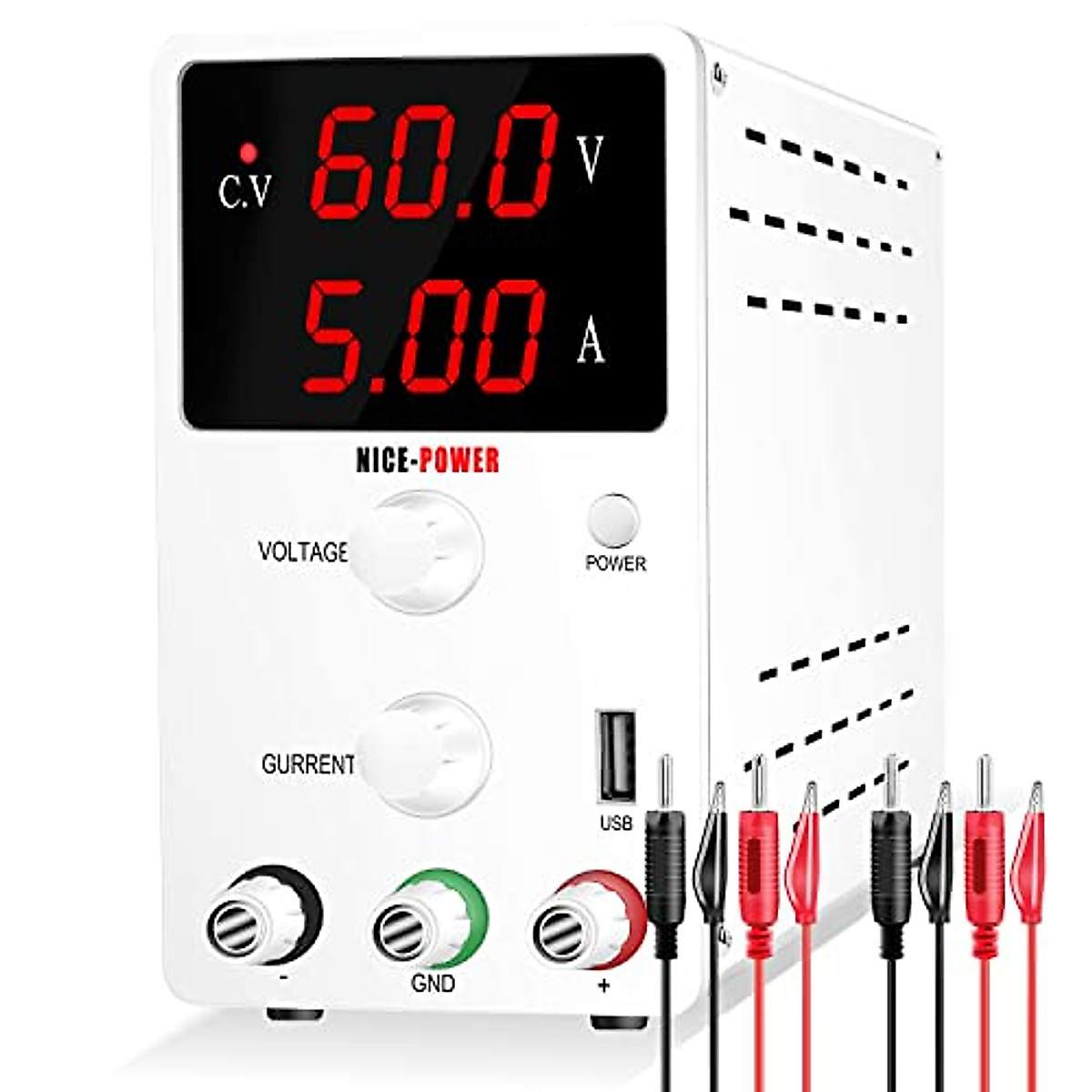 NICE-POWER DC Power Supply Adjustable Variable 3Digital LED Display Adjustable Regulated Switching Lab Bench Power Supply Digital (60V 5A)