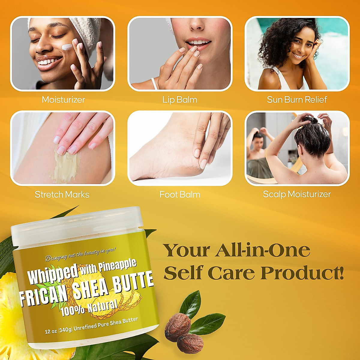 RA COSMETICS Whipped Shea Butter Pineapple - 12oz | 100% Pure & Natural African Shea Butter for Men & Women - Ultimate Handcrafted Moisturizer with Essential Vitamins for Radiant Skin & Luscious Hair