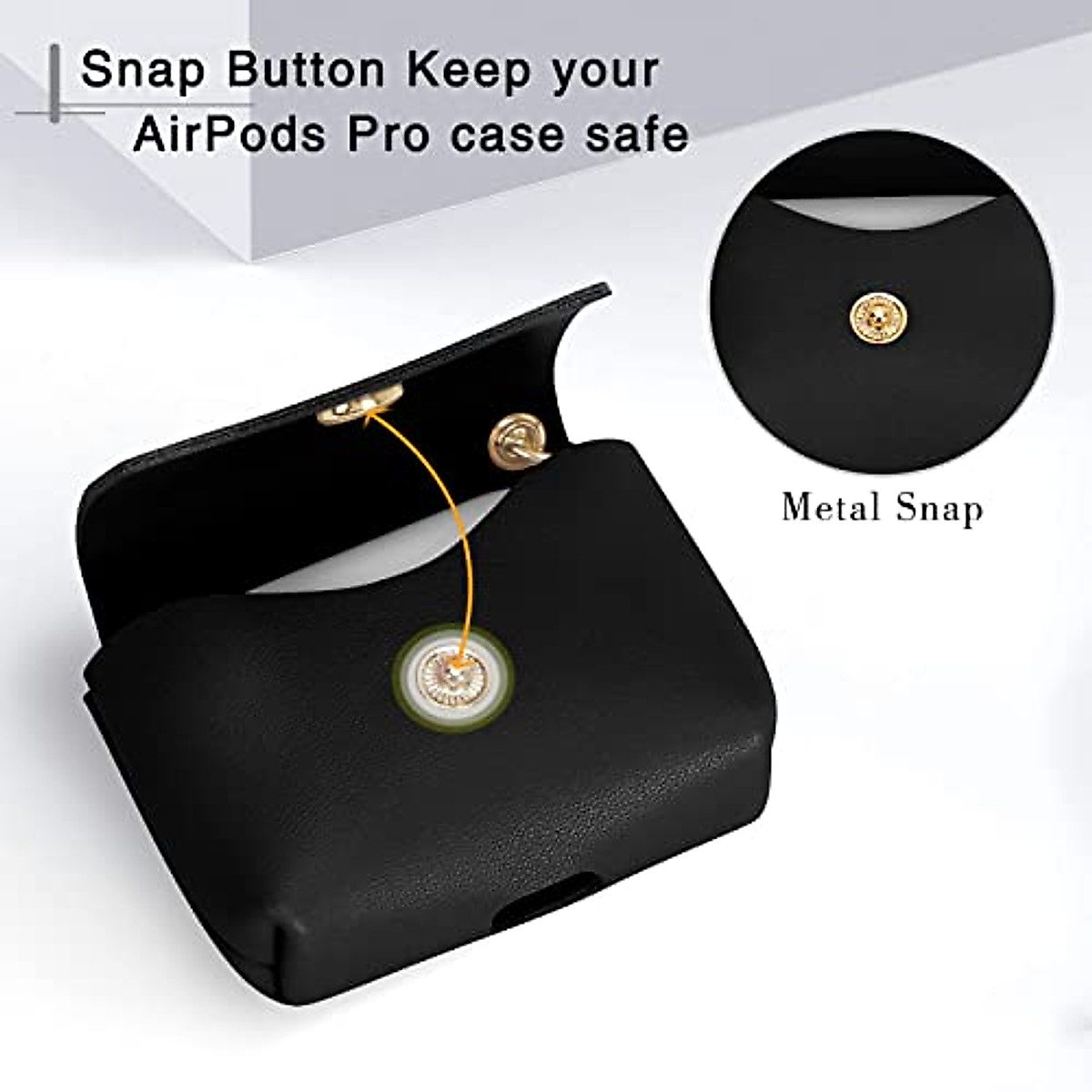 Toplive Compatible with AirPods Pro Case, PU Leather Shockproof Protective Case Cover for AirPods Pro with Keychain and Clasp -Black