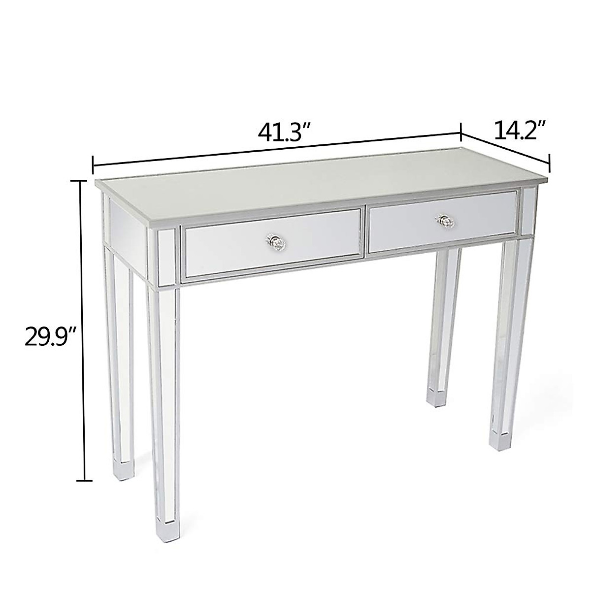 HomVent Mirrored Makeup Vanity Table for Women, Home Office Smooth Silver Finish Mirrored Console Table Writing Desk Mirrored Table Desk Modern Media Console Table with Drawers (2 Drawers)