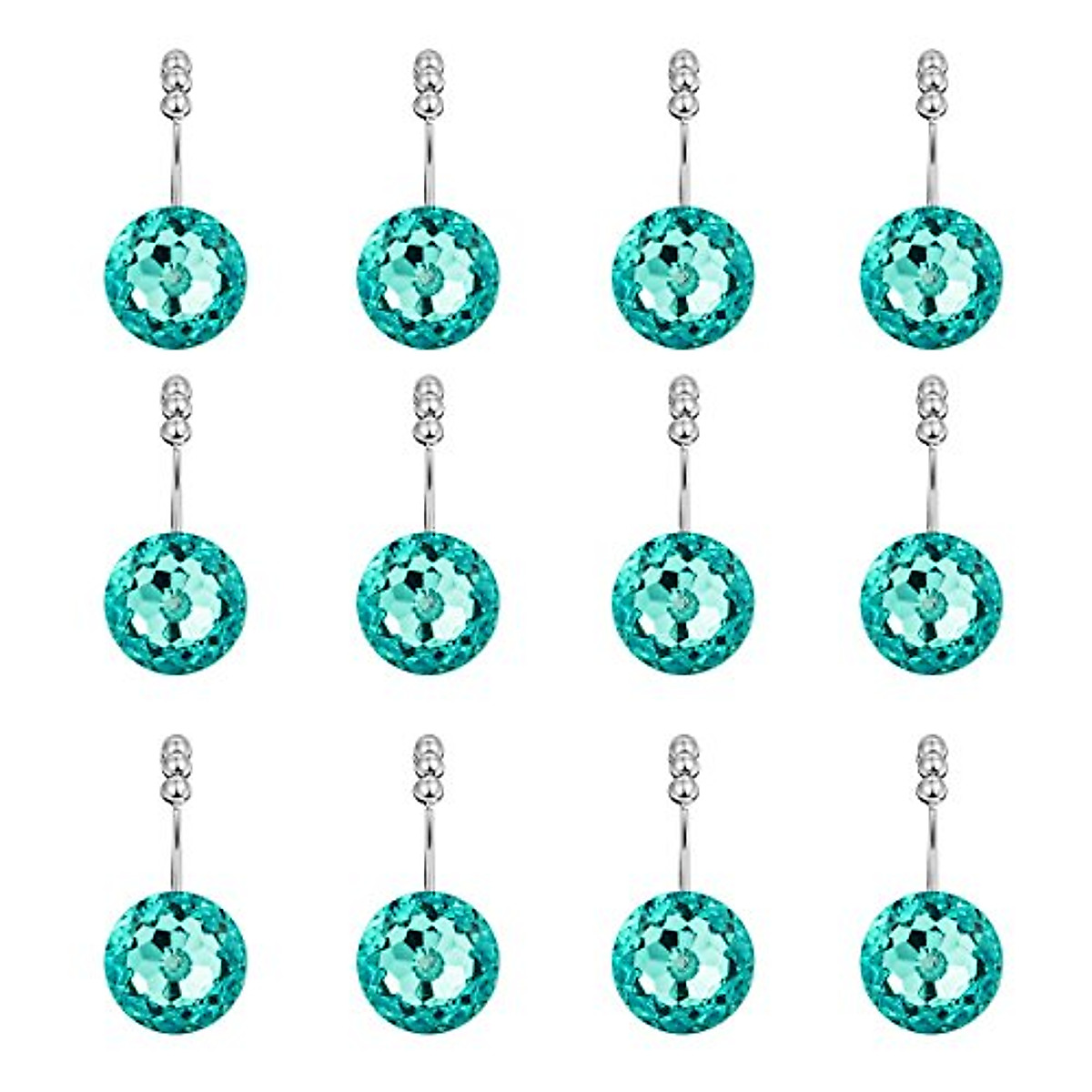 Stainless Steel Rust Resistant Double Hooks Glide Shower Ring Hangs for Both Shower Curtain and Liner 12-Pack (Aqua Blue)