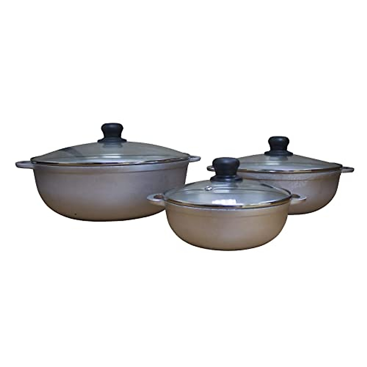 IMUSA USA Traditional Colombian Natural Caldero Glass Lid & Steam Vent 3-Piece (1.4/3.4/6.6) Quart, Silver (Dutch Oven Set)