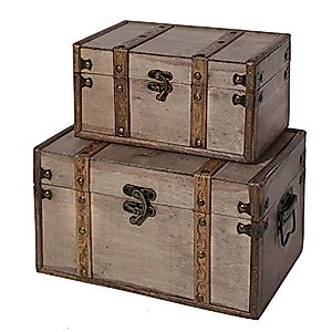 SLPR Natural Treasures Wooden Storage Boxes (Set of 2, Natural): Vintage Décor Wood Chests, Decorative Treasure Boxes, Sturdy Antique Storage Chests, Small Rustic Nesting Luggage Photo Props