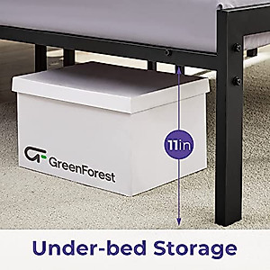 GreenForest Queen Bed Frame with Wooden Headboard Platform Bed with Metal Support Slats NO-Noise Heavy Duty Bed Industrial Country Style with 9 Strong Legs No Need Box Spring, Queen