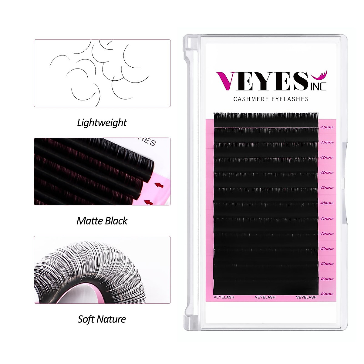 VEYES INC Cashmere Volume Lash Extensions C CC D DD LD L B J M Curl 0.03-0.20 thickness, Super Matte Black Individual Eyelashes Tray, Professional Supplies for Lash Techs (0.03 CC 15-20mm)