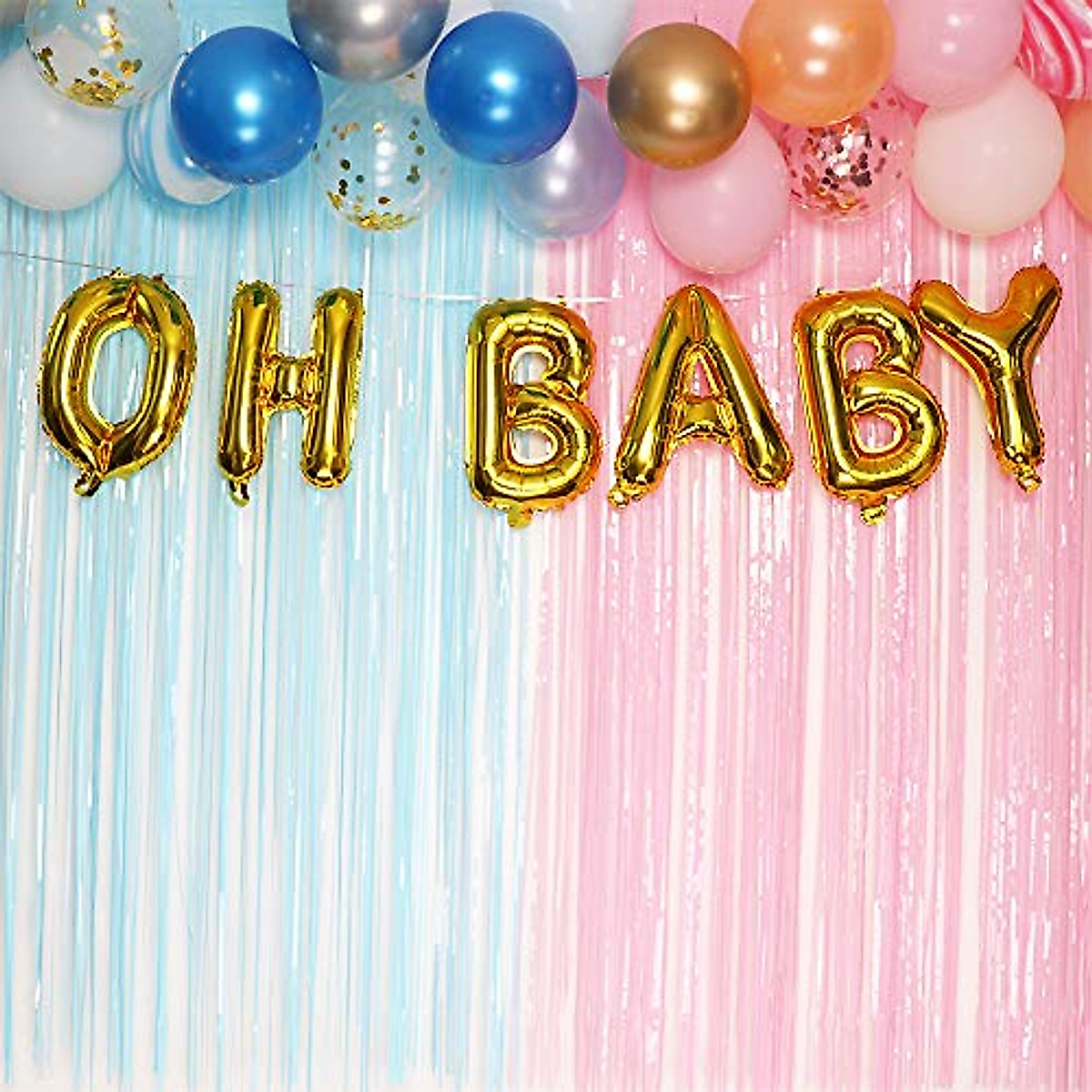 Pastel Fringe Curtains 3.2 ft x 6.6 ft Baby Shower Gender Reveals Party Decoration Party Photo Backdrop (Pink/Blue)