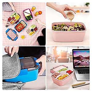 GiFBERA Large Salad Container for Lunch - 68 oz Salad Bowl with 5 Compartments Bento-Style Tray, 2 pieces Salad Dressing Containers To Go, Leak-Proof & BPA-Free (Purple)