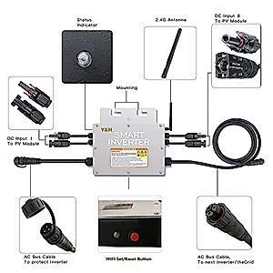 Y&H 600W Grid Tie Micro Inverter with WiF Communication Waterproof MPPT Stackable DC30-60V Solar Input AC110V 220V Auto Pure Sine Wave Output for 30V 36V PV Panel
