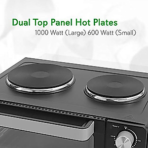 NutriChef 30 Quarts Kitchen Convection Oven - 1400 Watt Countertop Turbo, Rotisserie Roaster Cooker with Grill, Griddle Top Rack, Dual Hot Plates, Toaster, Baking Tray, Skewers and Handles - PKRTO28