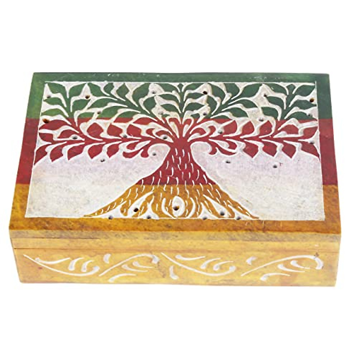ARTISENIA Handmade Tree of Life Carving Decorative box Soapstone Jewelry Organizer Tarot Card Decks Boxes - Keepsake Storage Box | Birthday, Anniversary for Women Men| Makeup office organizer
