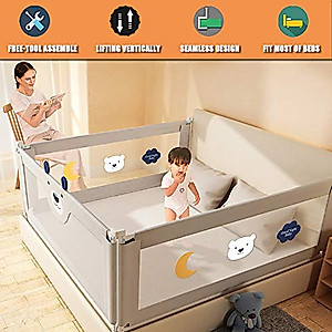 Bed Rail for Toddlers, 60’’70’’75“78’’86’’ Extra Long Baby Bed Rail Guard Lifting Vertically, 1 Side of Free-Tool Assembled Bed Rail Guard for Toddlers Fit Queen Bed, King Bed (75 Inch, Grey Moon)