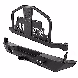OCPTY Front Bumper and Rear Bumper with and Tire Carrier Fit For 2007-2015 2016 2017 2018 for Jeep Wrangler JK Winch Plate with D-ring with and Tire Carrier Texture Black