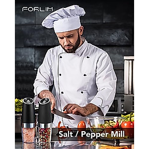FORLIM Gravity Electric Salt and Pepper Grinder Set, Automatic Pepper Grinder Shakers Mill, Upgraded Batteries Powered Adjustable Coarseness with LED, One Hand Operation Perfect for Kitchen