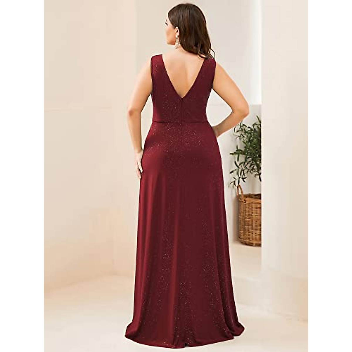 Ever-Pretty Women's Sexy Backless Pleated Split Empire Waist Plus Size Evening Dresses Burgundy US16