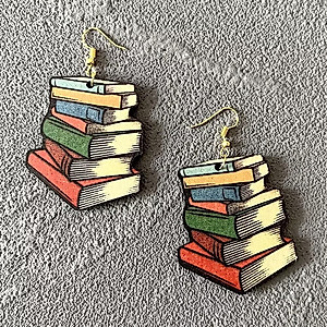 twinkle eye Color Classics Stackable Book Hanging Earrings Personality Beginning Season Teacher Student Gifts Book Earrings Double Sided Color Painting for Women