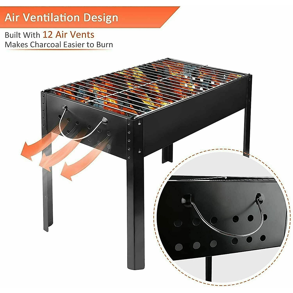 Portable Grill Stand Charcoal Detachable BBQ Grill, Mini Tabletop Camping Barbecue Grill by Amebee for Outdoor Backyard Charcoal Barbecue Grill Party (Portable Grill Stand)