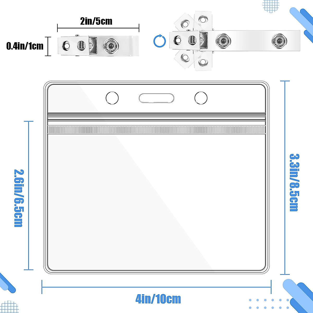Rcybeo 60 Sets Name Tag Holders ID Badge Holders with Clips Clear PVC Card Holder Name Tags Heavy Duty Waterproof Resealable Zipper Seal Name Holder