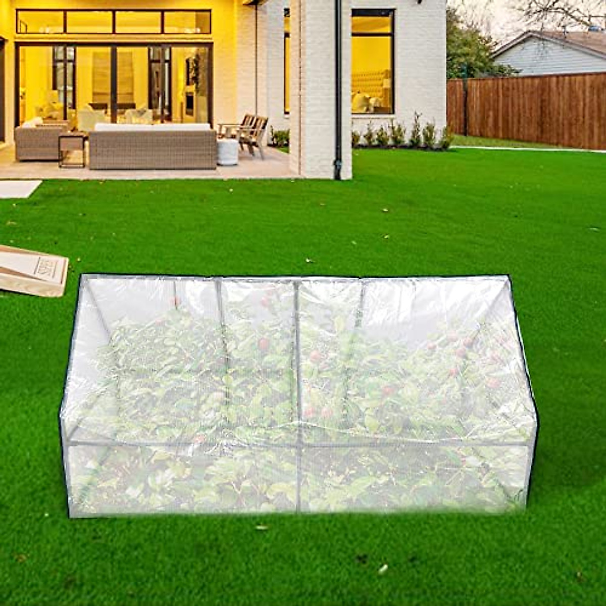 VERFARM Portable Greenhouse Kit for Raised Garden Bed with Roll-up Zipper Doors, Plants Hot House PE Cover for Protecting Plant from Cold Frost & Birds & Insects, Easy Access (8*4FT)