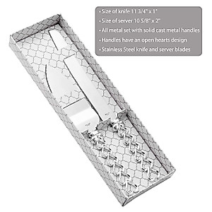 FASHONCRAFT 2559 Heart to Heart Collection Silver Metal Cake Server and Knife Set – Party Favor