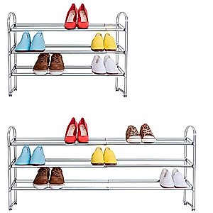 Tatkraft Maestro Heavy Duty 3 Tier Shoe Rack, Expandable Entryway Shoe Organizer, Easy to Assemble, Chrome Plated Steel