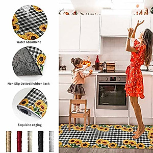 HuHuBubble Sunflower Kitchen Mats and Rugs Set, 2 Pcs for Floor, Non slip Mat Waterproof Machine Washable Rugs, Home Decor Kitchen, Office, Laundry (15.7x23.6in+15.7x47.2in)
