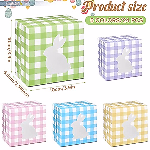 24 Pcs Easter Treat Boxes 5 Candy Colors Cardboard Box with Rabbit Bunny Shape Window Colorful Paper Easter Candy Box Easter Containers Cardboard Easter Cookie Basket Spring Easter Gift Boxes (Plaid)
