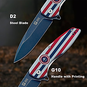 JIN Pocket Knife for Men, Folding Knife EDC, Captain Pocket Knife with Clip, Sharp Knives with Blue 3.5" D2 Blade, DIY Knife Kit, Christmas Gift For Men