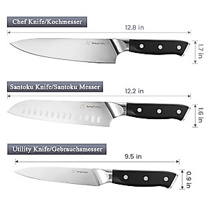 Japanese Chefs Knife Set, 8" Chef Knife & 7" Santoku Knife & 5" Utility Knife,High Carbon Stainless Steel Sharp Paring Kitchen Knife with Ergonomic Handle,Kitchen Gadgets for Women & Men with Gift Box