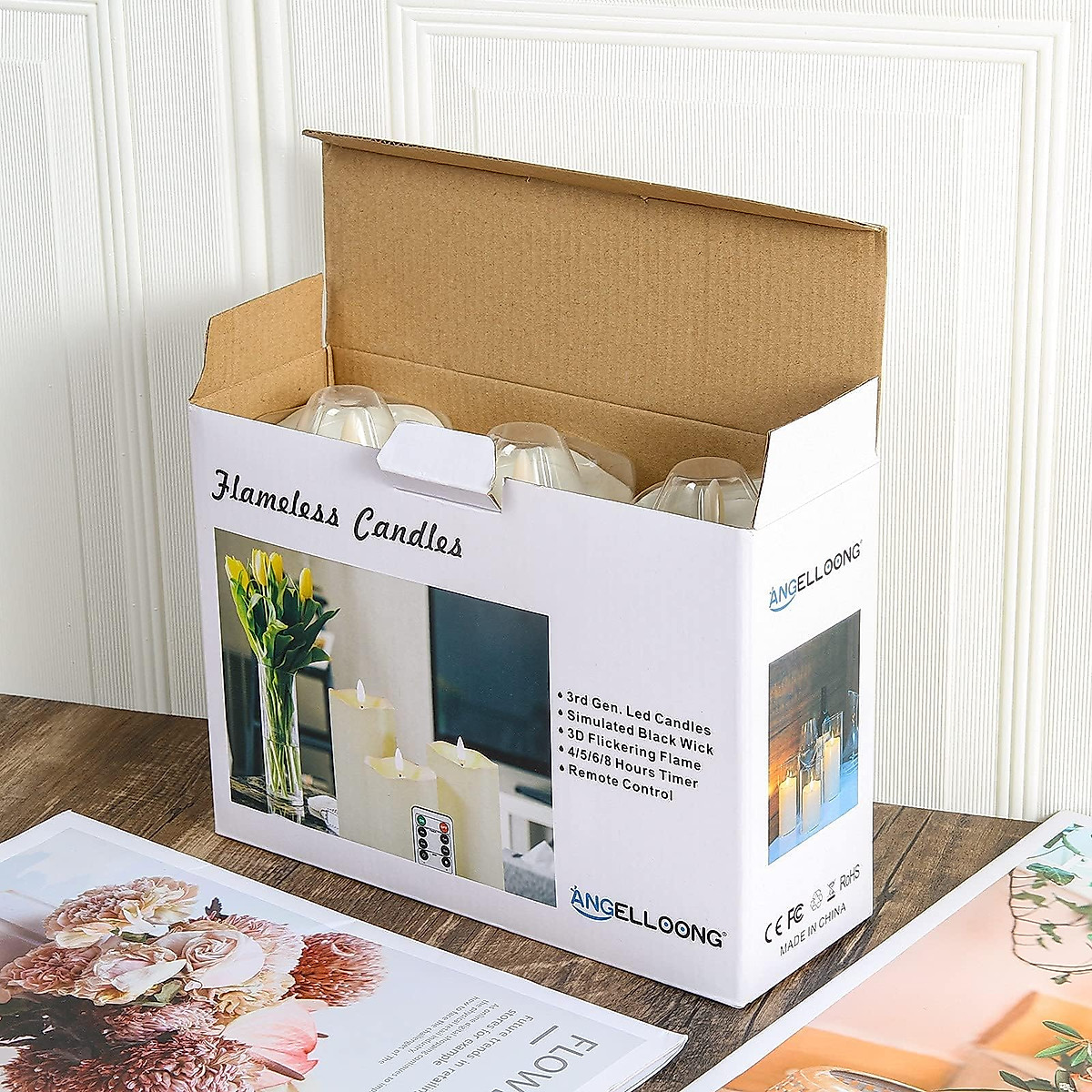 ANGELLOONG Flickering Flameless Candles, Most Realistic LED Candles with Remote and Timer, Set of 3 Battery Operated Candles for Valentines Home Wedding Birthday Decoration