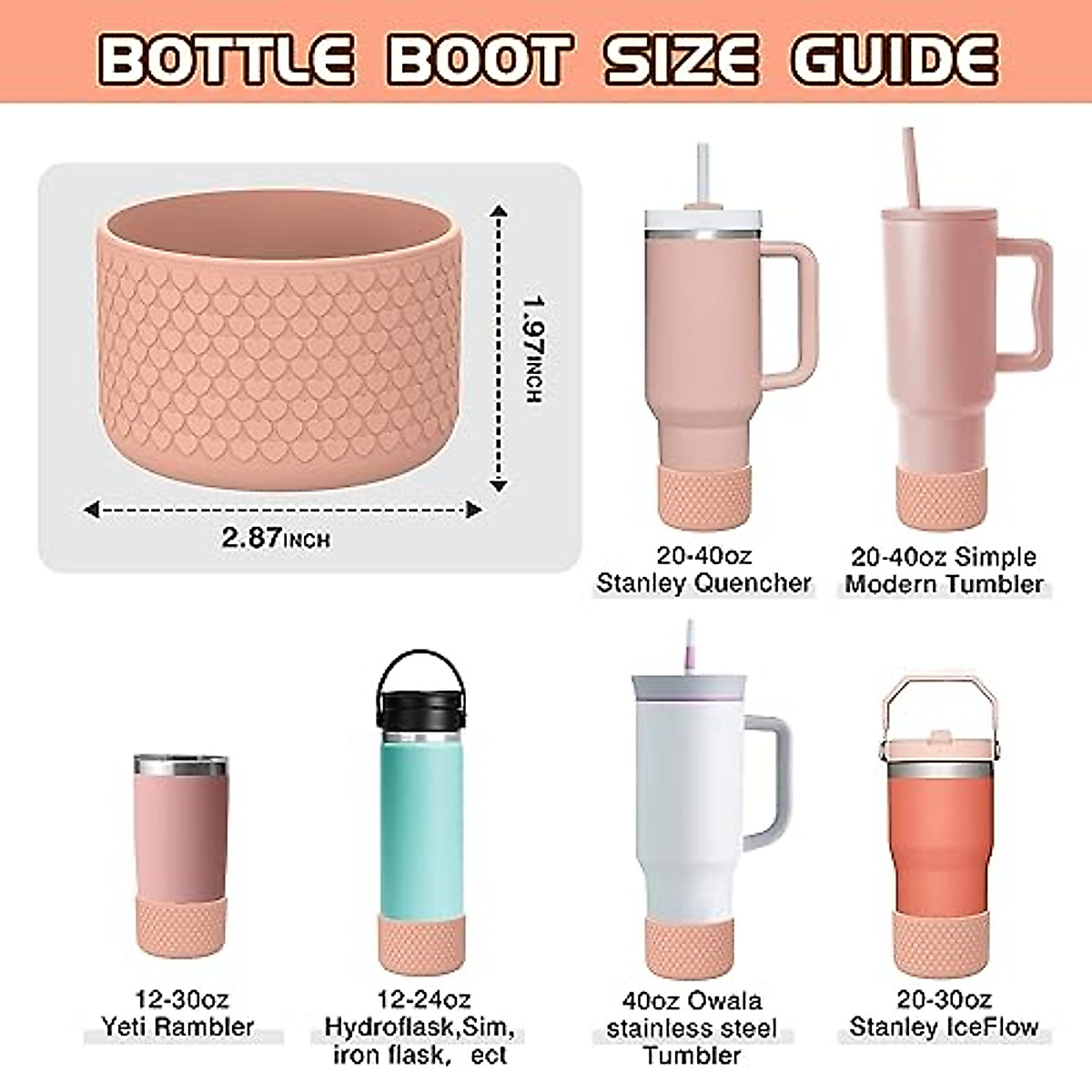 WUQID Heart Shaped Texture Silicone Boot Compatible with Stanle Quencher H2.0 & IceFlow Flip 20oz 30oz 40oz and Hydro Sport Flask 12-24oz, Anti-Slip Bottle Bottom Sleeve Cover