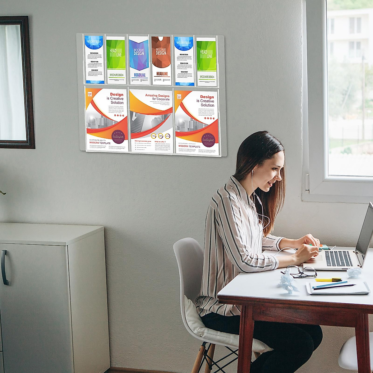 Barydat Acrylic Brochure Holder Wall Mount Plastic Magazine Display Clear Literature Rack Acrylic Pamphlet Holder Wall Mount Flyer Brochure Organizer, 3 Magazine Pockets, 6 Pamphlet Pockets