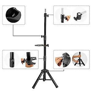 Wig Stand Tripod 55 Inch Metal Wig Mannequin Head Tripod Stand For Hairdressing Training Head Adjustable Wig Tripod Stand with Tool Tray (Mannequin Head Not Included)