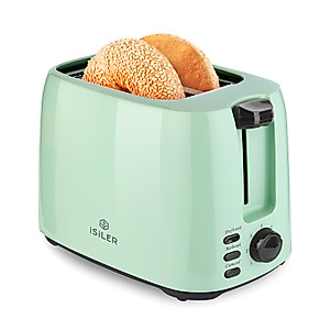 iSiLER 2 Slice Toaster, 1.3 Inches Wide Slot Bagel Toaster with 7 Shade Settings and Double Side Baking, Compact Bread Toaster with Removable Crumb Tray, Defrost Cancel Function Green