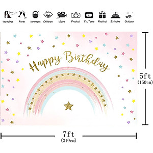 MAYSSKQ Rainbow Birthday Backdrop Colorful Pastel Rainbow Party Background Rainbow of Fun Gold Stars Sprinkle Girl Birthday Backdrops Decorations (7x5ft)
