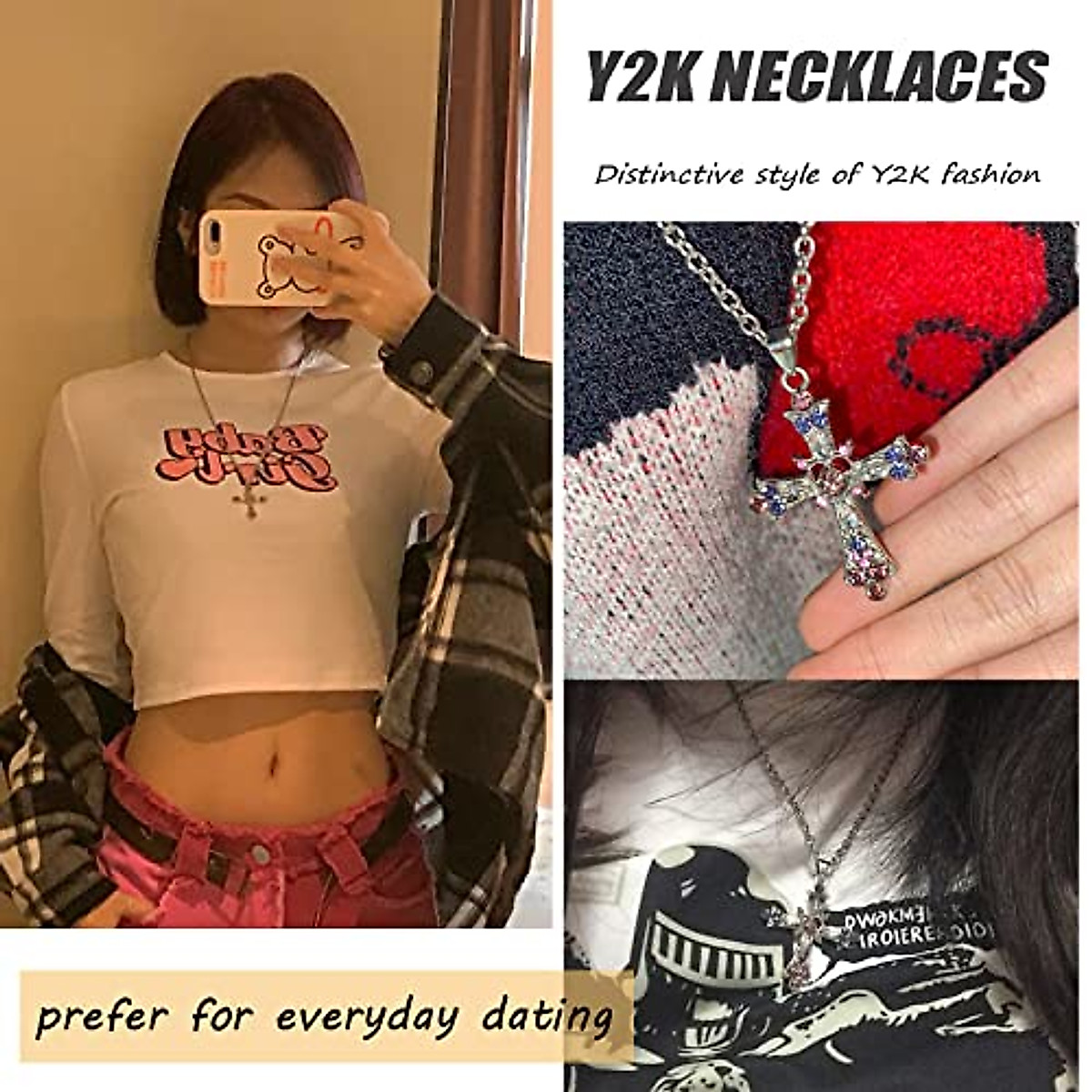 LIRUNQIN Y2k Accessories Cross Necklace Y2k Accessories Y2k Necklaces Y2k Jewelry Aesthetic Necklace Goth Grunge Necklaces