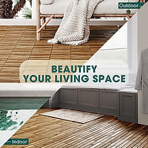 Idzo Interlocking Deck Tiles - 20PCS Waterproof Acacia Wood Patio Tiles, Flooring Tiles for Both Indoor and Outdoor - Decking 2 Style 12 Slats and 6 Slats, Golden Teak, 12 x 12 x 0.9 inches