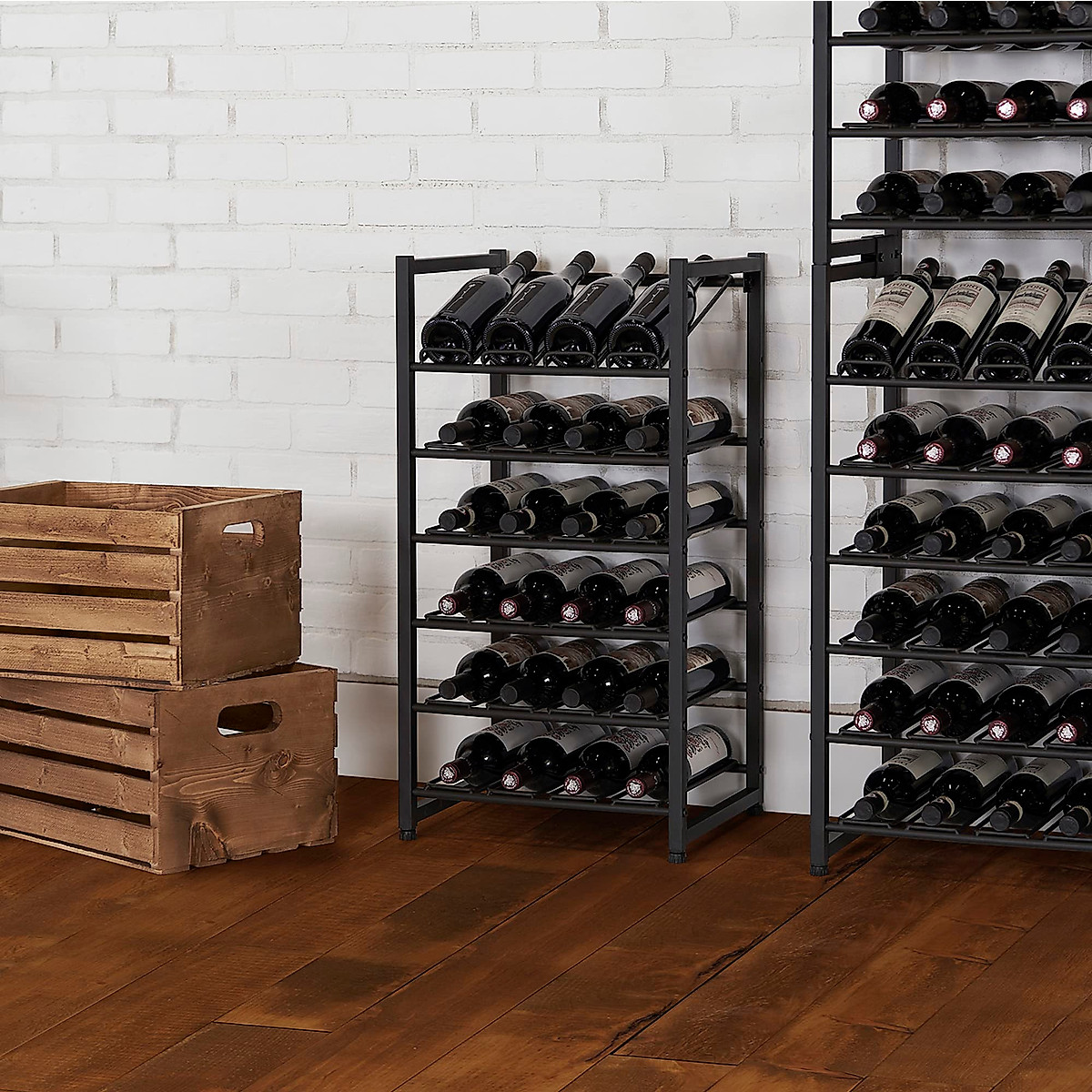 neatfreak Freestanding Wine Rack Stackable Bottle Holder for Up to 24 Wine Bottles - Industrial Kitchen Storage Bottle Display Stand - Matte Black Metal Construction - 16.5 x 13.5 x 31.6in