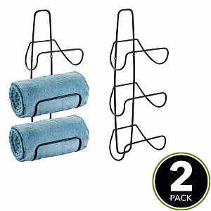 mDesign Metal Wall Mount 3 Level Bathroom Towel Rack Holder & Organizer - for Storage of Towels, Washcloths, Hand Towels, Robes - 2 Pack - Bronze