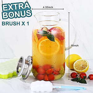 Glass Pitcher - Water Pitcher - Fridge Glass Pitcher with Lid Ice Tea Maker - 86OZ 18/8 Stainless Steel - Easy Clean Heat Resistant Borosilicate Glass Jug for Juice,Milk, Cold or Hot Beverages…