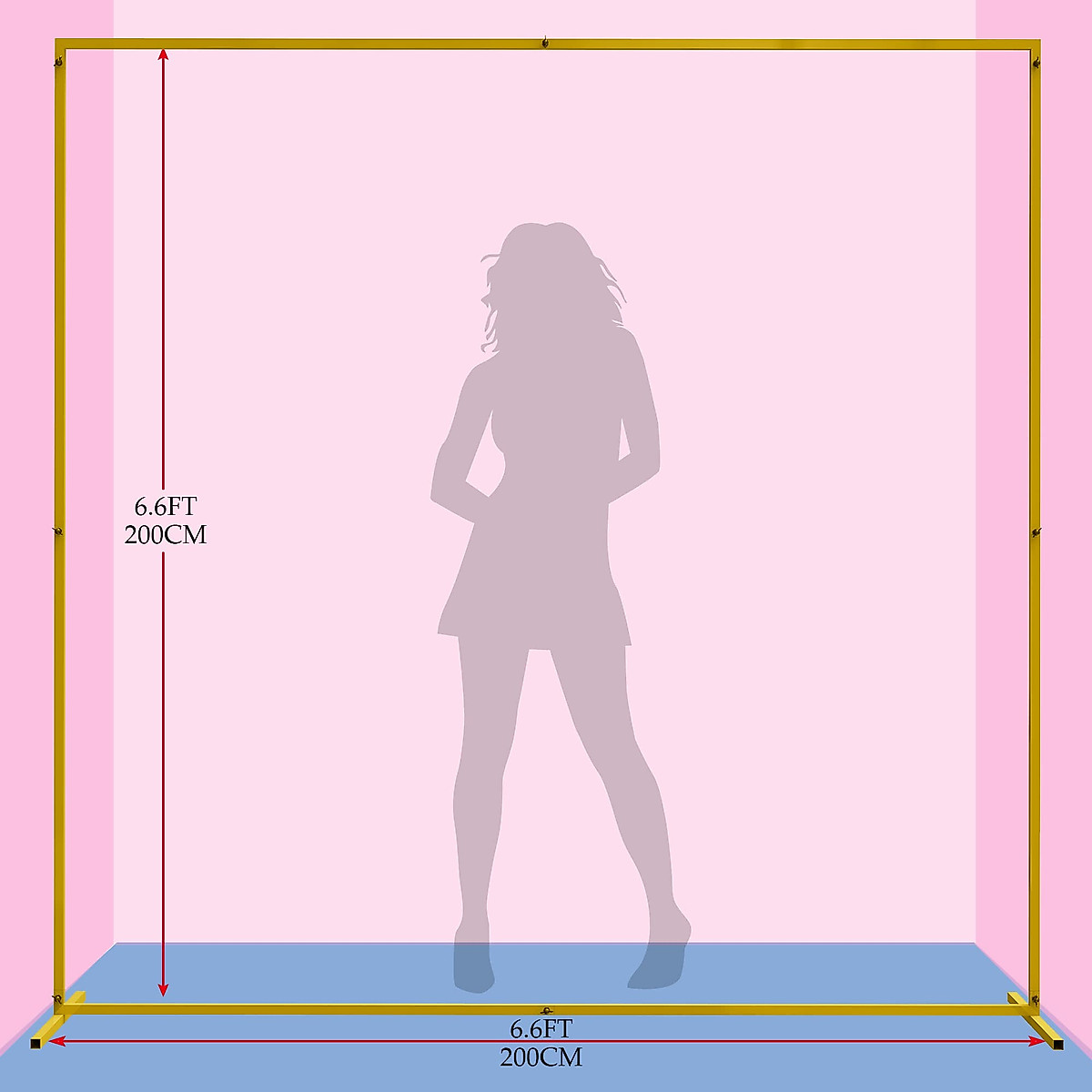 Wedding Arch Backdrop Stand, 6.6x6.6 FT Gold Wedding Arches for Ceremony Square Metal Balloon Arch Stand Garden Arbor Frame for Wedding Birthday Party Baby Shower Photo Booth Background Decoration