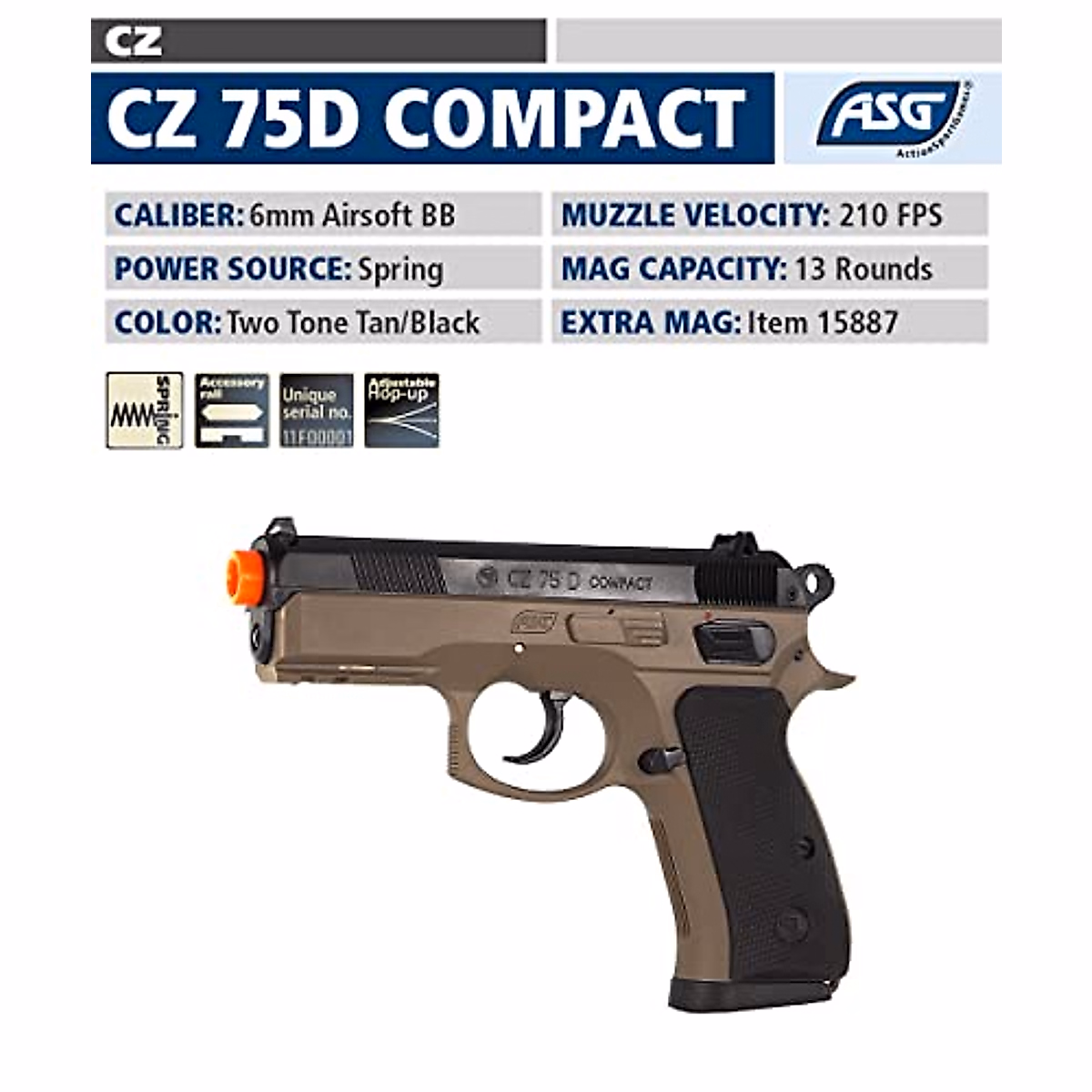 ASG CZ 75D Compact Flat Dark Earth 6mm Airsoft Spring Pistol