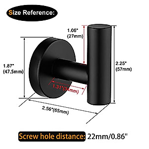 Nolimas Towel Coat Hook Matte Black SUS304 Stainless Steel Bathroom Clothes Cabinet Closet Sponges Robe Hook Wall Mounted Round Kitchen Heavy Duty Door Hanger 1 Pack