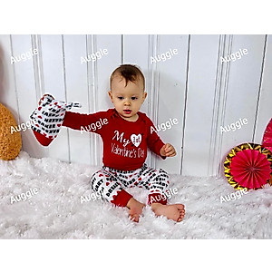 Auggle Baby Boys Girls My First Valentine's Day Romper Infant Long Sleeve Cute Outfit Clothes Set (Red, 3-6 Months)
