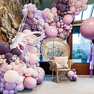 Purple Pink Balloon Garland Kit Double Stuffed Lavender Light Pink Pastel Balloon Arch with Dark Purple Lilac Metallic Latex Balloons for Baby Shower Birthday Bridal Wedding Princess Party Decoration