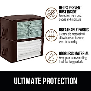 Gorilla Grip Wire Shelf Liners Set of 3 and Clothes Storage Bag Organizer Set of 2, Shelf Liner Size 14x24 in Brown, Waterproof Hard Plastic, Storage Bag Size 90L in Brown, Clear Window, 2 Item Bundle