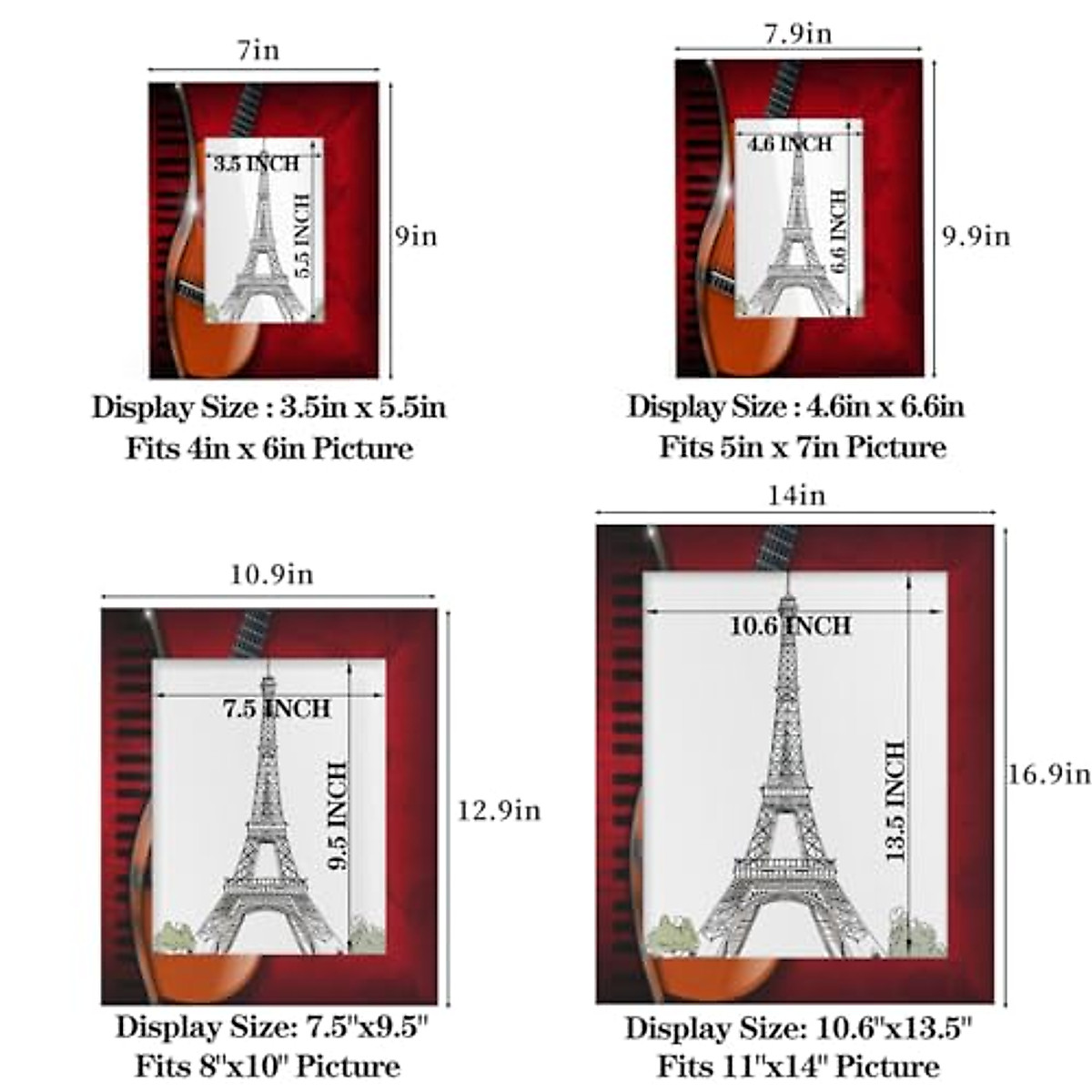 Yzrwebo Music Guitar Piano 4x6 Picture Frame Red Rose Wood Photo Frames High Transparent Horizontal and Vertical Tabletop Display or Wall Mounting for Family Home Gallery Office